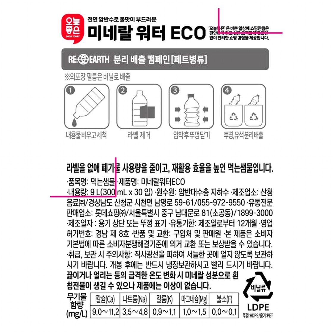 오늘좋은 미네랄워터ECO (300ML*30입)ㅣ롯데마트 제타 최상의 신선 식품과 다양한 간편식을 롯데마트 제타에서 만나보세요