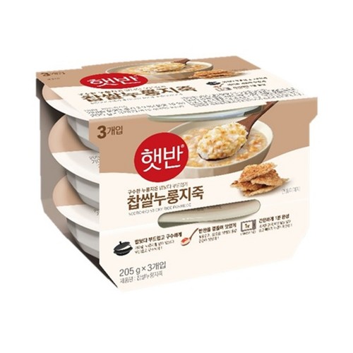 【1+1】 CJ 햇반 찹쌀누룽지죽 (205G*3입)ㅣ롯데마트 제타 최상의 신선 식품과 다양한 간편식을 롯데마트 제타에서 만나보세요