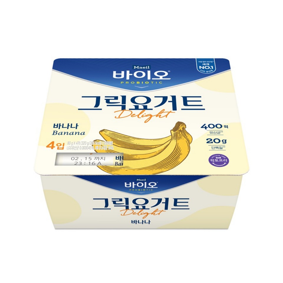 매일 바이오 그릭요거트 딜라이트 바나나 (80G*4입)ㅣ롯데마트 제타 최상의 신선 식품과 다양한 간편식을 롯데마트 제타에서 만나보세요